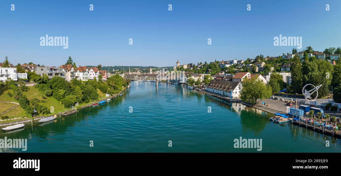 Aerial panorama of the town of Schaffhausen and the Rhine, Canton ...