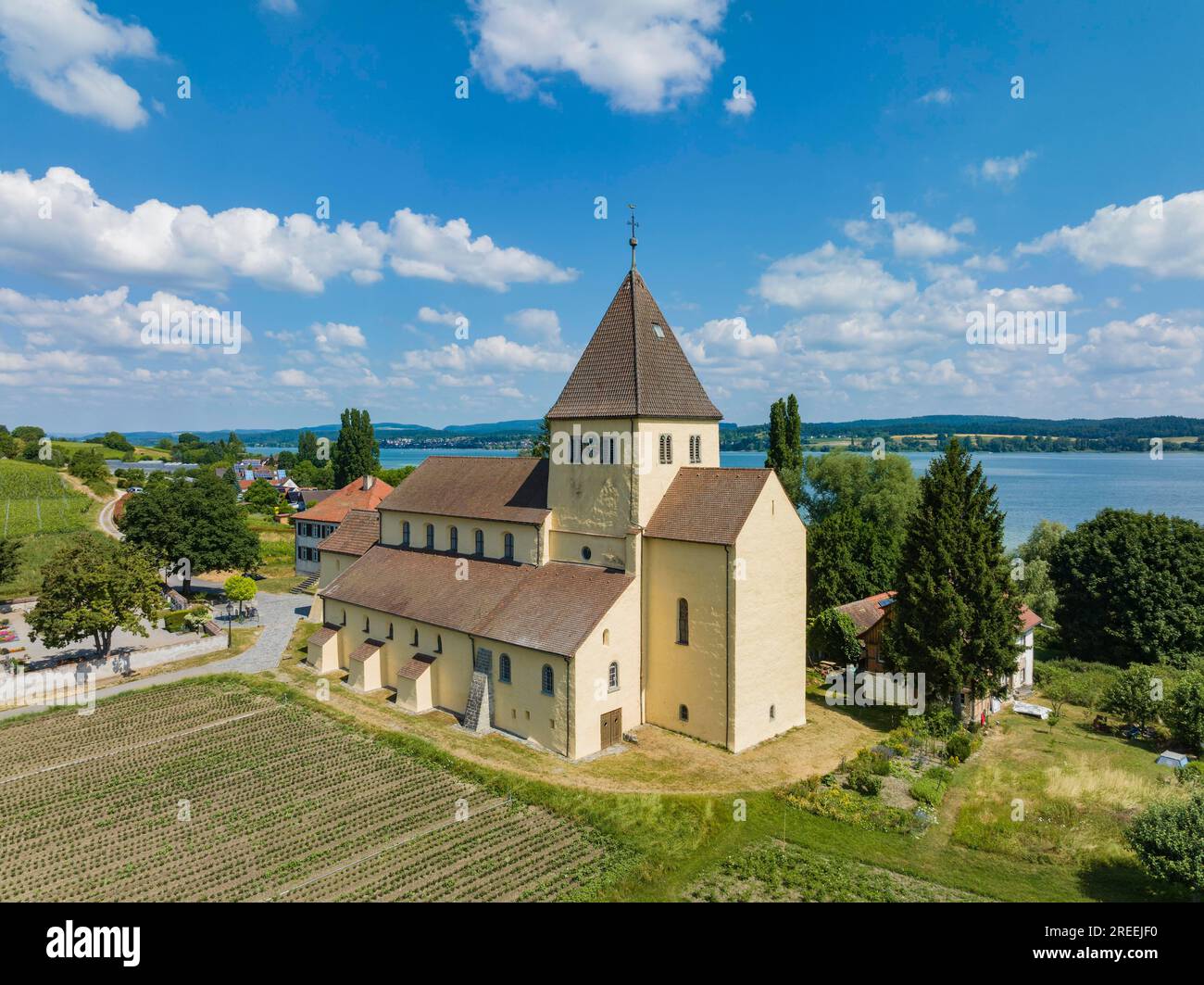 Aerial view of the Church of St. George, Oberzell, Reichenau, UNESCO ...