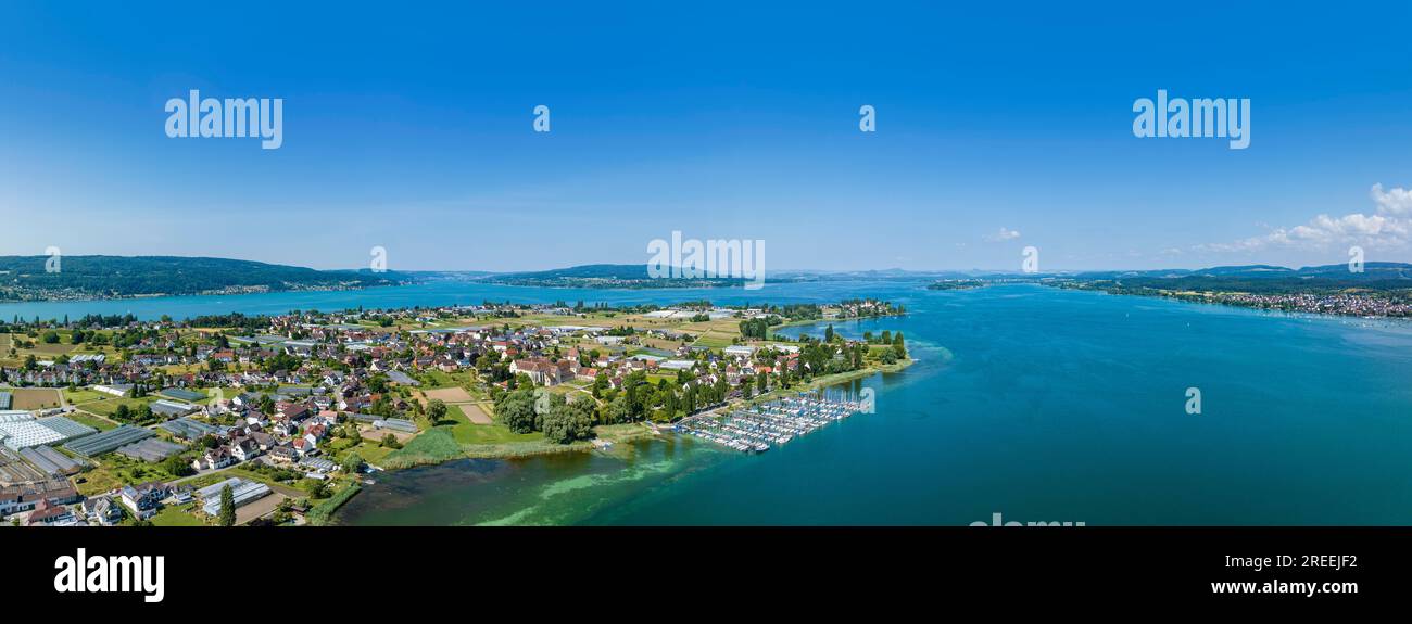 Aerial panorama of the western part of the island of Reichenau, on the ...
