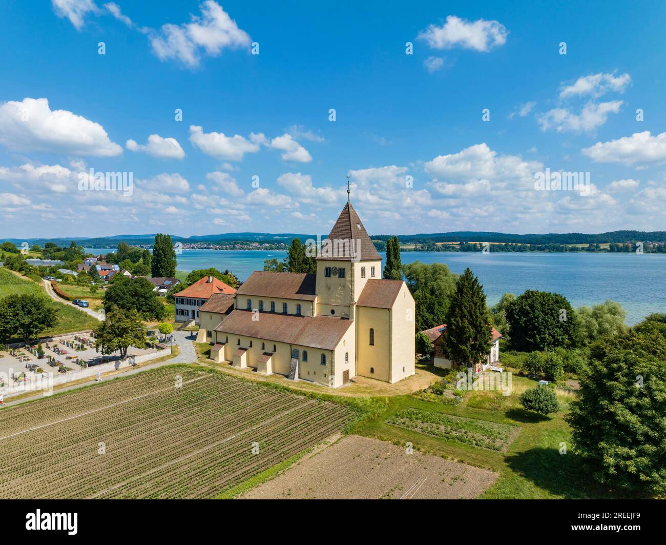 Aerial view of the Church of St. George, Oberzell, Reichenau, UNESCO ...