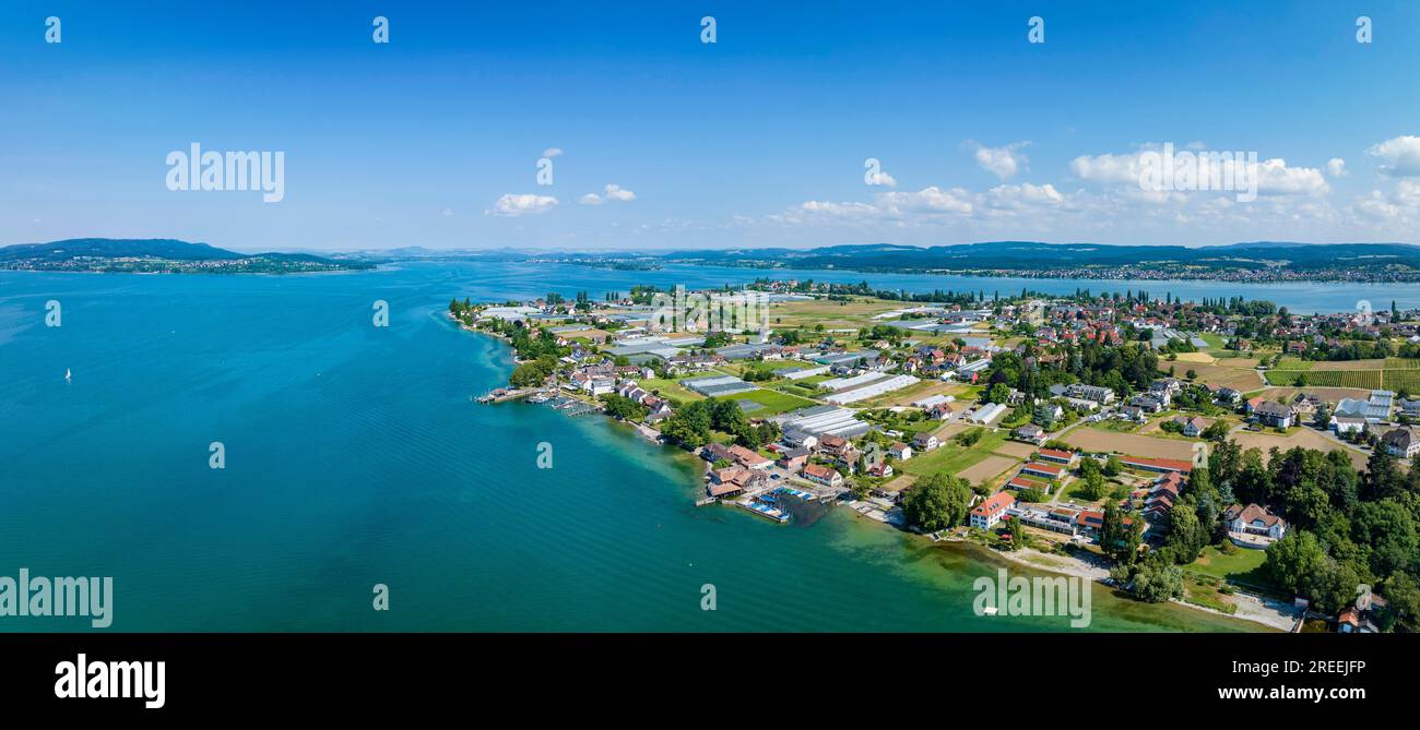 Aerial panorama of the western part of Reichenau Island, on the horizon ...
