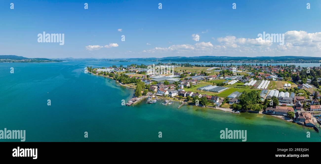 Aerial panorama of the western part of the island of Reichenau with the ...
