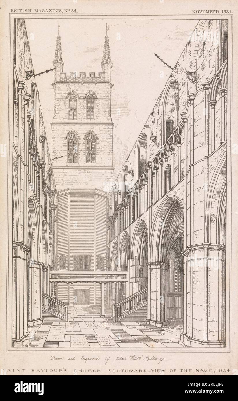 St. Saviour's Church, Southwark-View of the Nave 1834 by Robert William ...