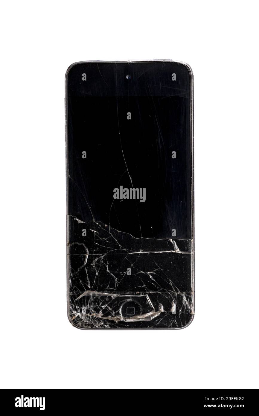 Very old scratched mobile phone, isolated on white Stock Photo - Alamy
