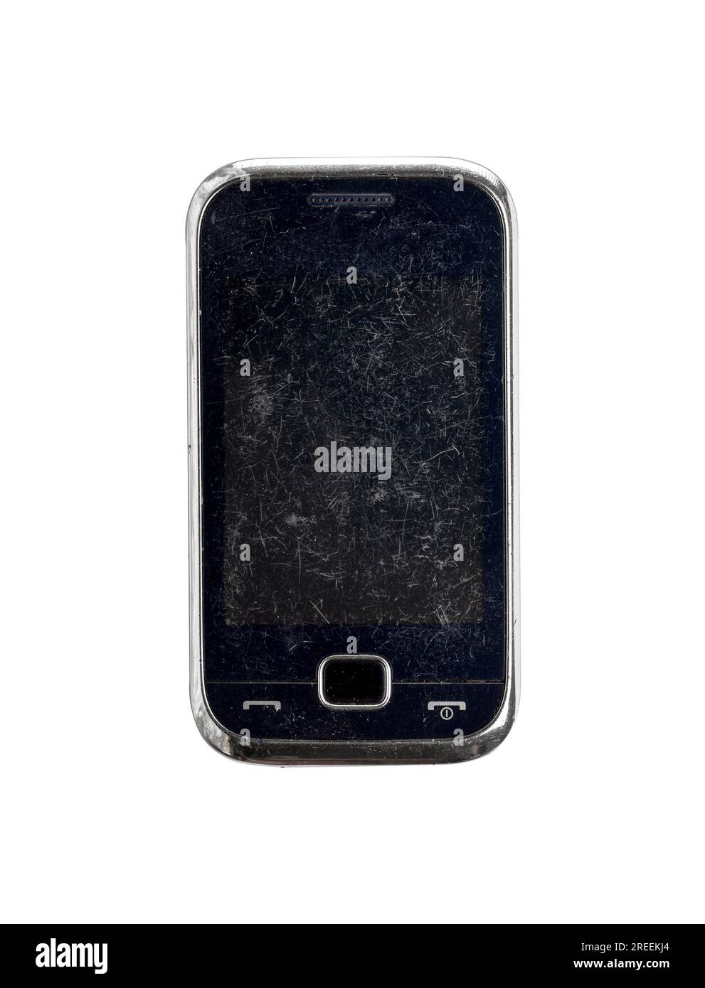 Very old scratched mobile phone, isolated on white Stock Photo - Alamy