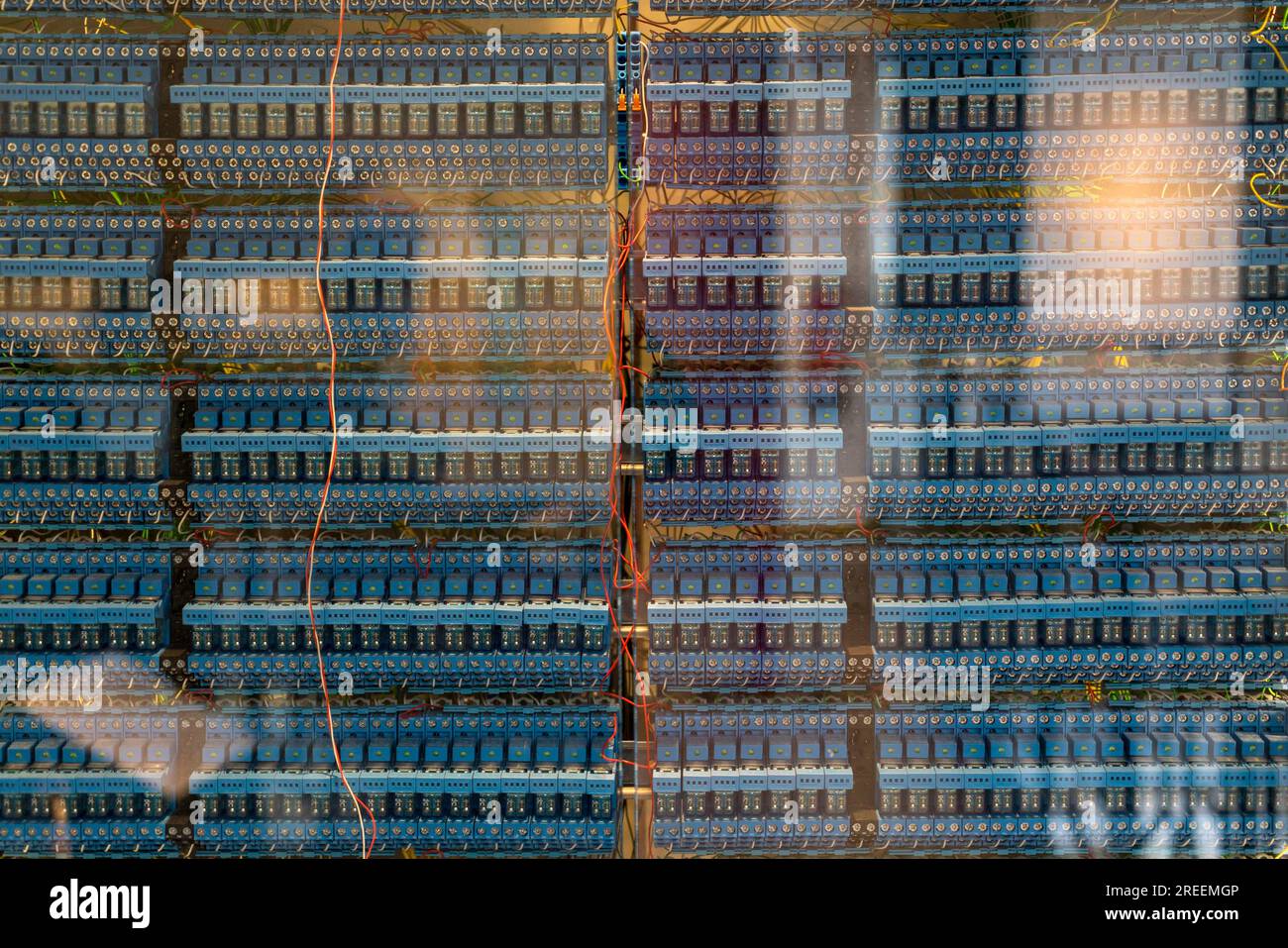 Many old blue relay switches of an vintage computer Stock Photo - Alamy