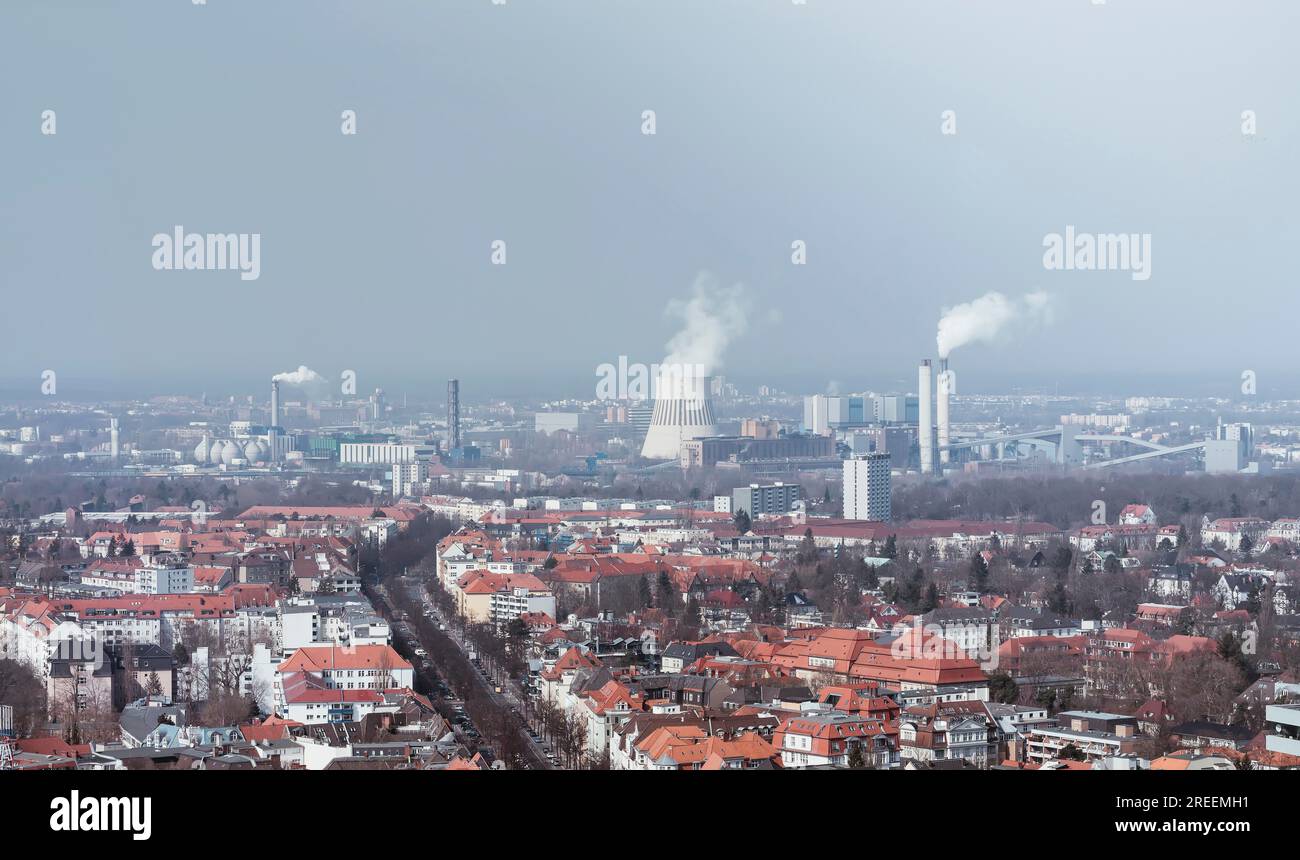 Skyline of Berlin with power plant and smog Stock Photo - Alamy
