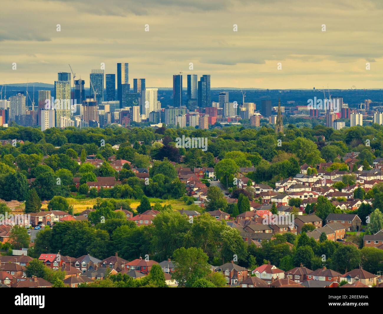 Manchester's amazing skyline as seen from Heaton Park. Aerial Panoramic ...