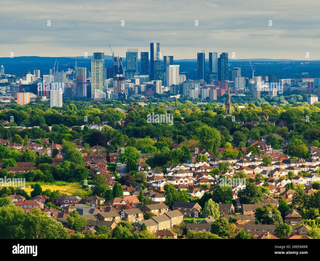 Manchester's amazing skyline as seen from Heaton Park. Aerial Panoramic ...