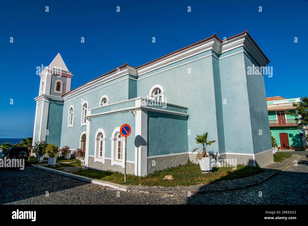 Bright church. San Felipe. Vulcano Fogo. Fogo. Cabo Verde. Africa Stock ...
