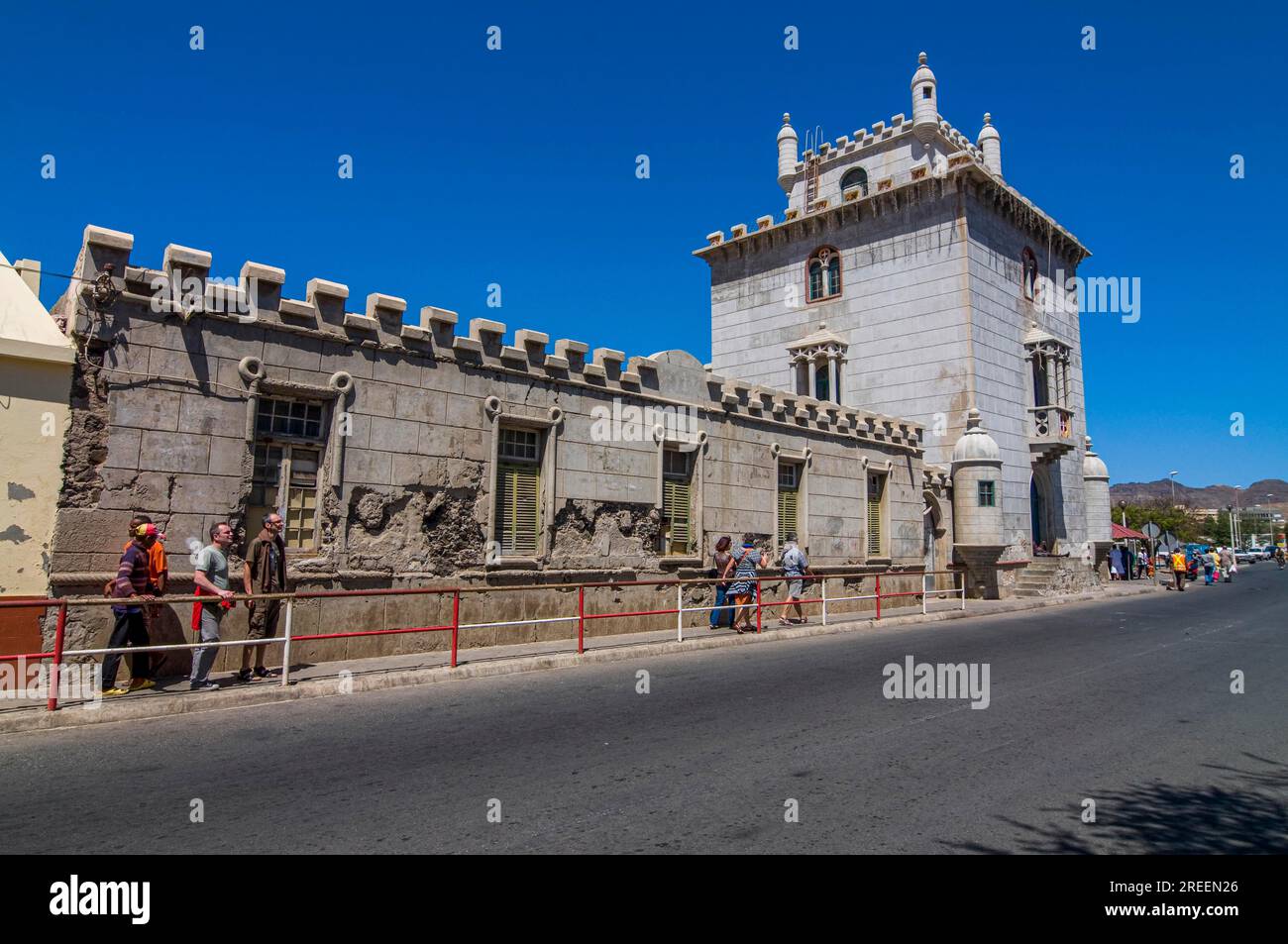 Colonial building with tower. San Vincente. Mindelo. Cabo Verde. Africa ...