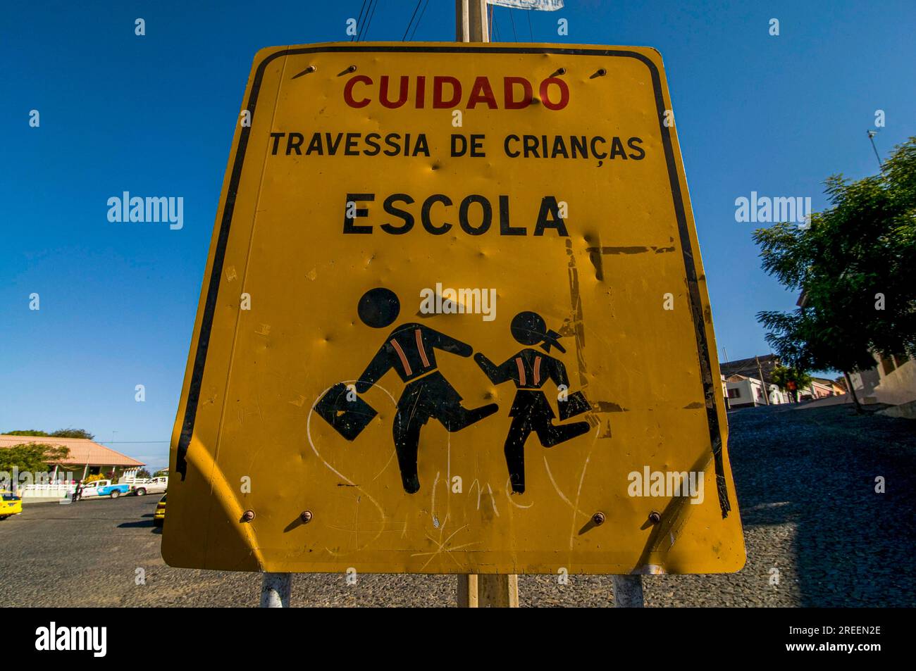 Traffic sign. San Felipe. Vulcano Fogo. Fogo. Cabo Verde. Africa Stock ...