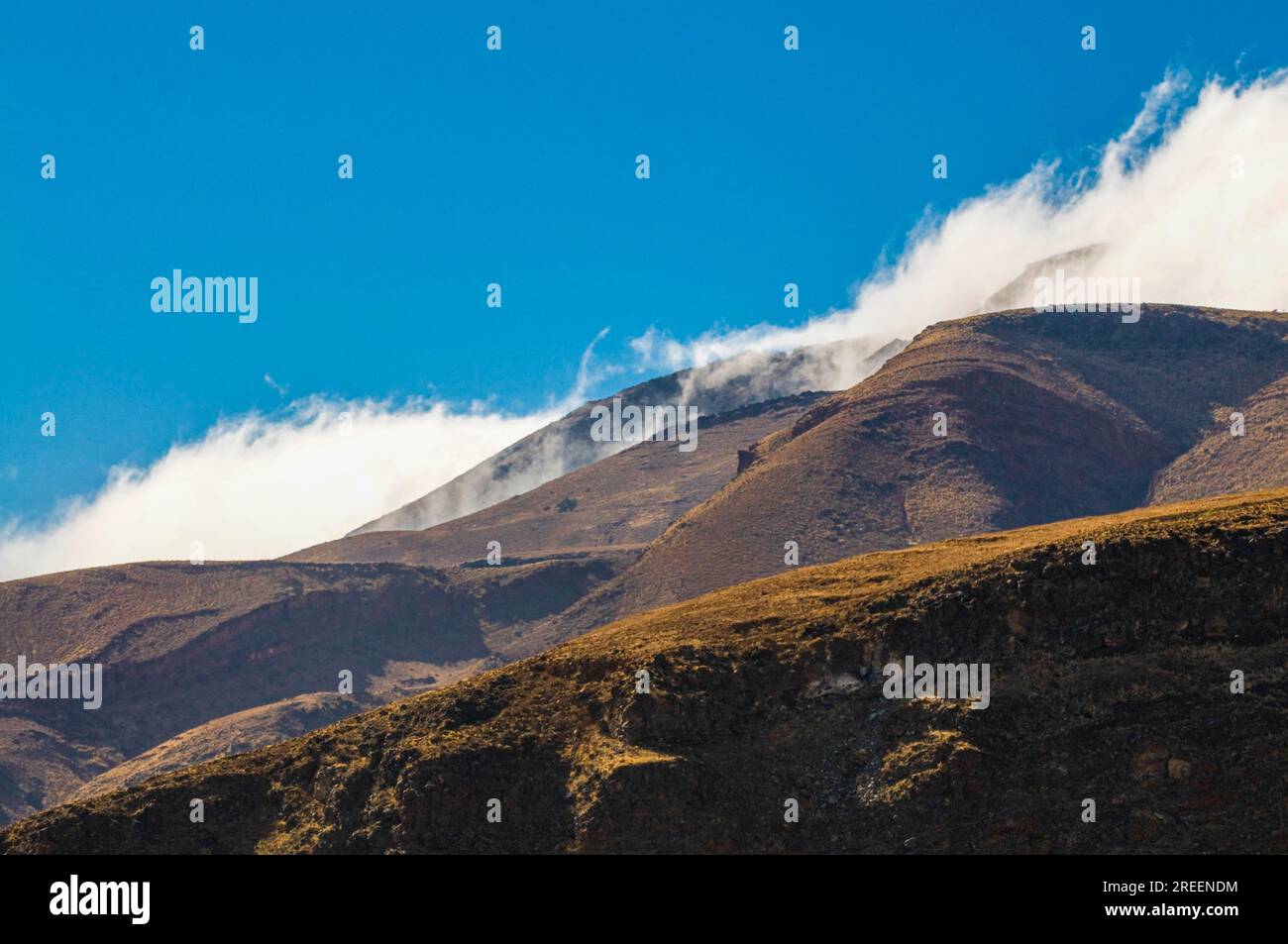 Mountain landscape in dust or with clouds. San Antao. Cabo Verde ...