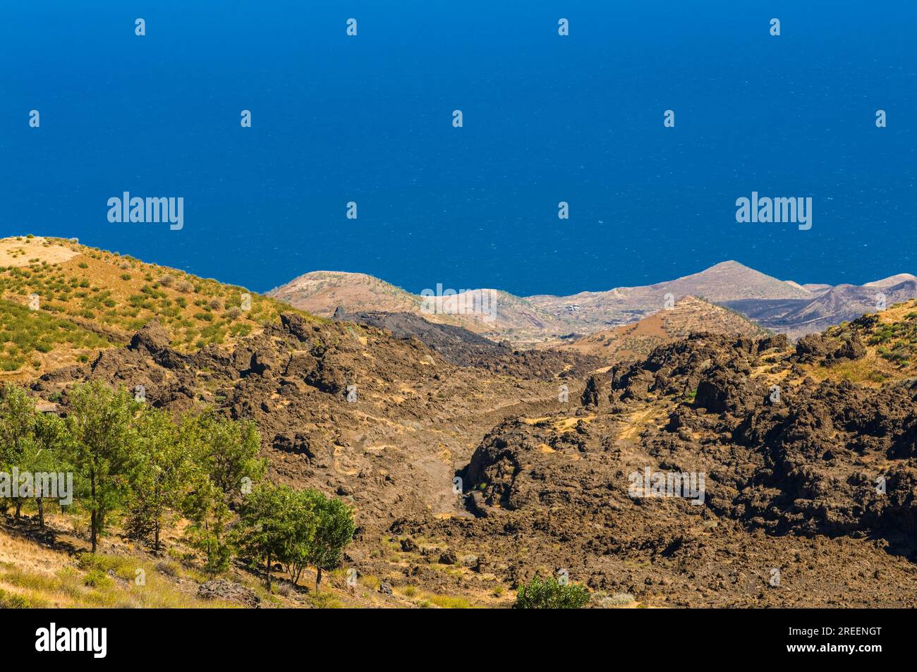 Landscape around vulcano on Fogo and the sea. Cabo Verde. Africa Stock ...