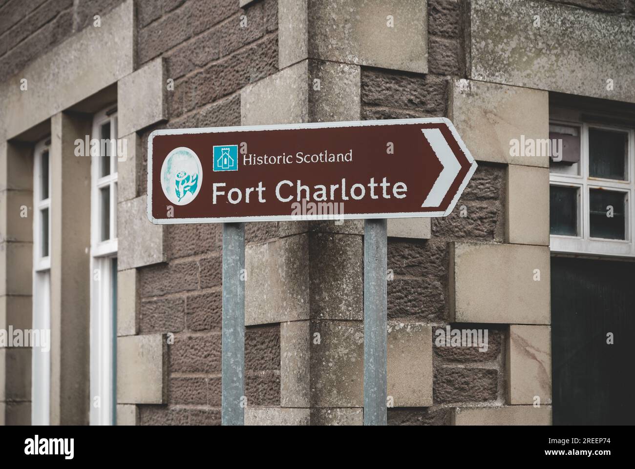 Historic Scotland Fort Charlotte Sign, Shetland island Stock Photo - Alamy
