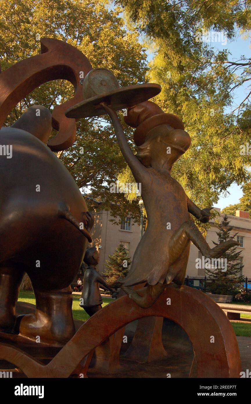 A whimsical statue depicting a scene from Green Eggs and Ham stands at ...