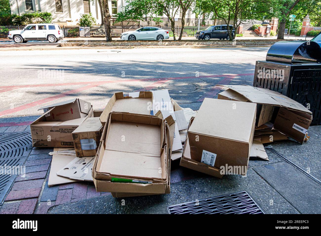 Athens Georgia,street scene,cardboard boxes recycling trash curb Stock ...