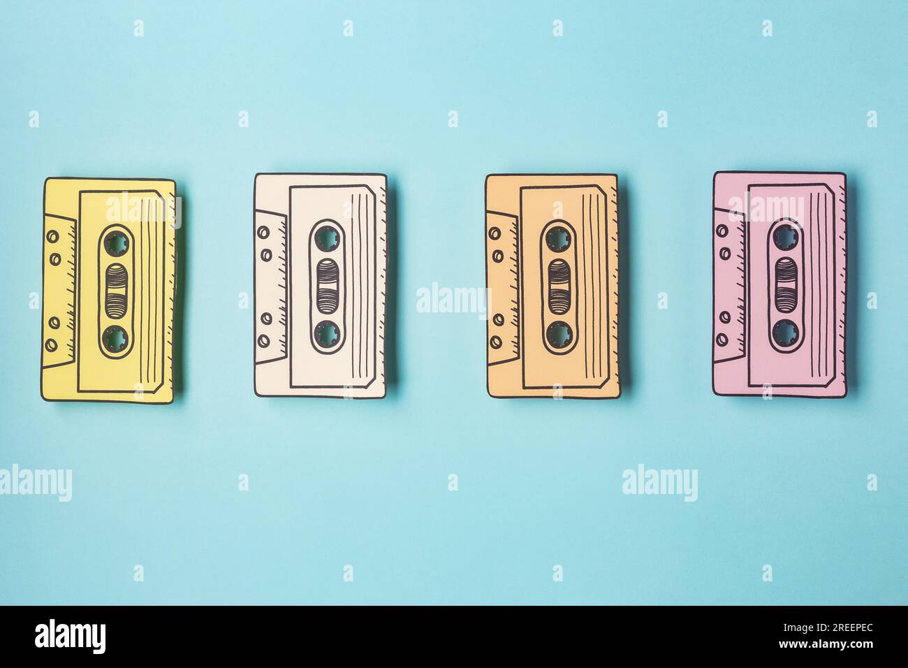 Top view arrangement with cassette tapes. Resolution and high quality ...