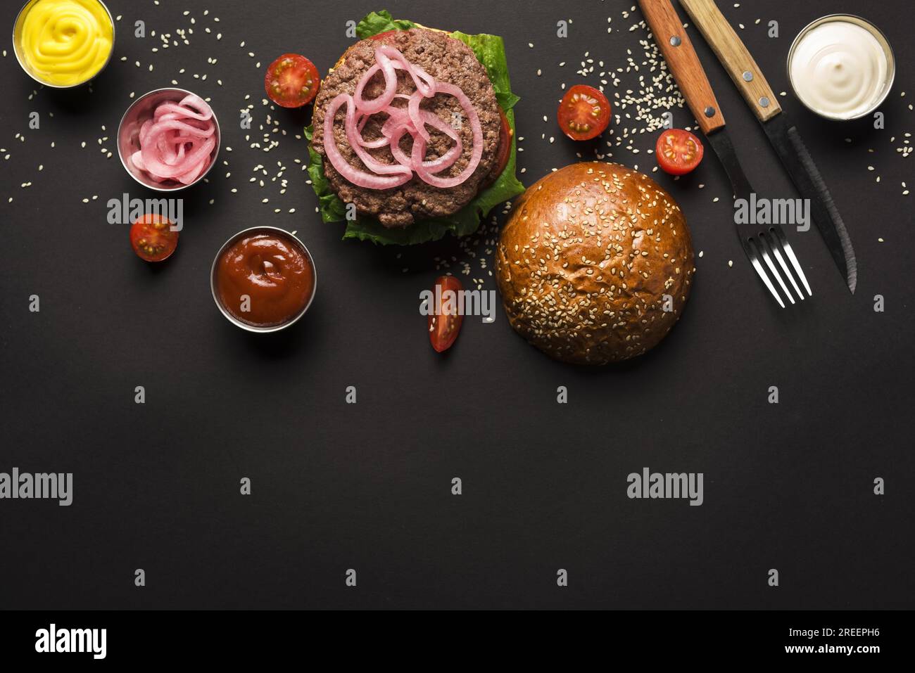 Top view beef burger ready be served. Resolution and high quality ...