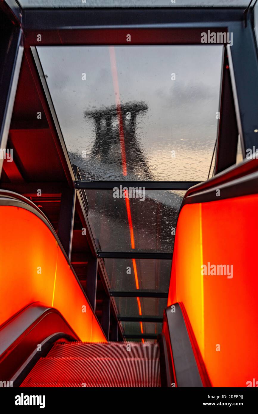 Zollverein colliery, rainy day, riding the escalator of the Ruhr Museum ...