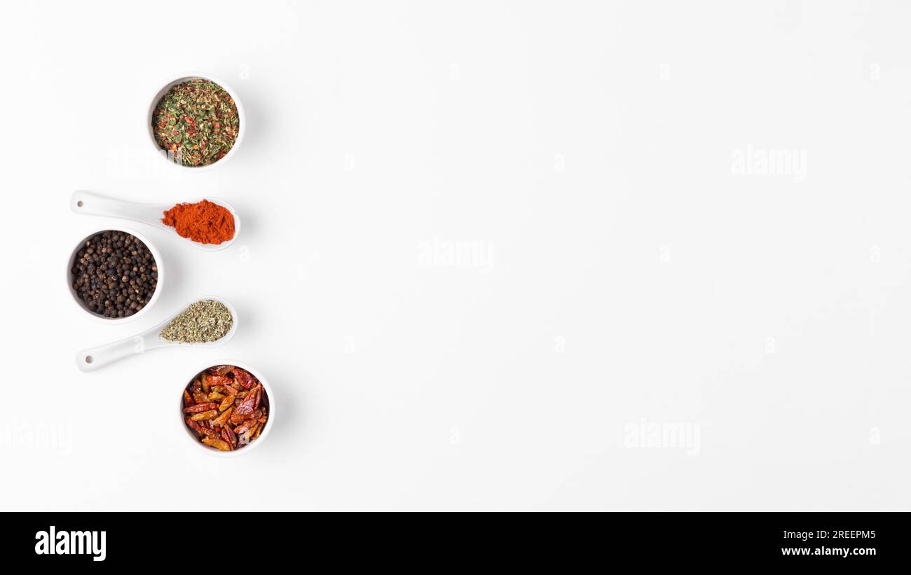 Top view frame with spices bowls. Resolution and high quality beautiful ...