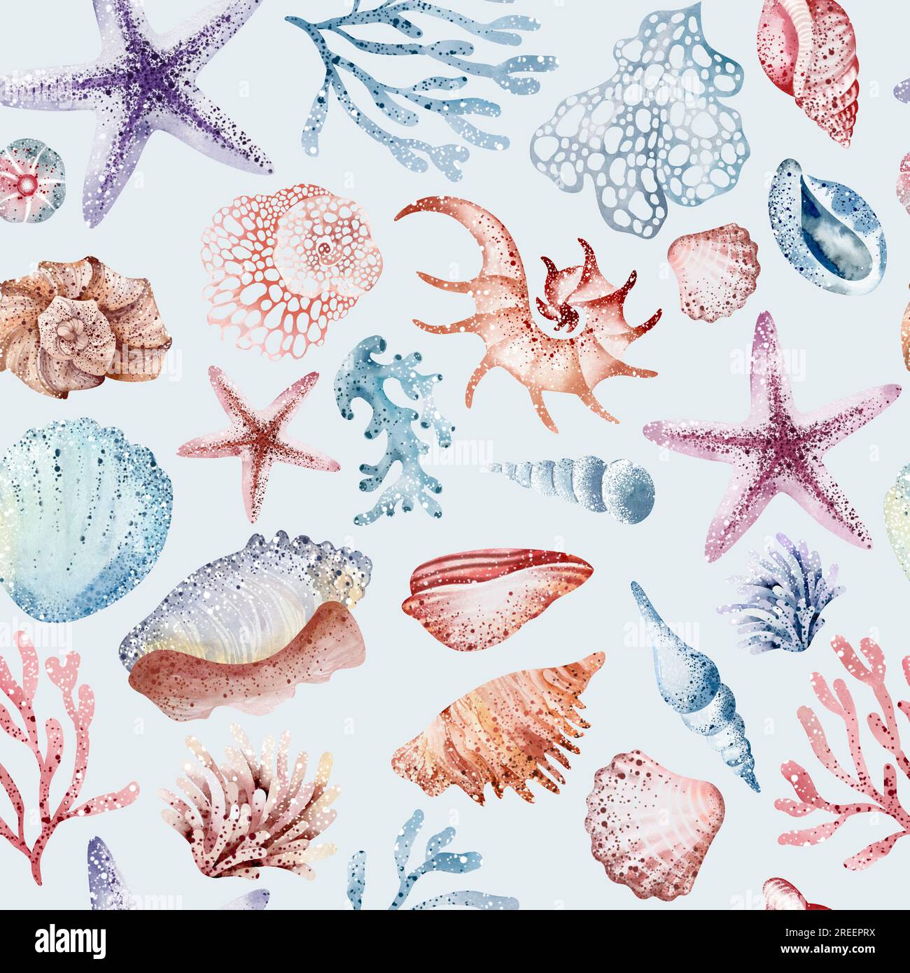 Marine seamless pattern marine animals, corals, plants, seashell ...