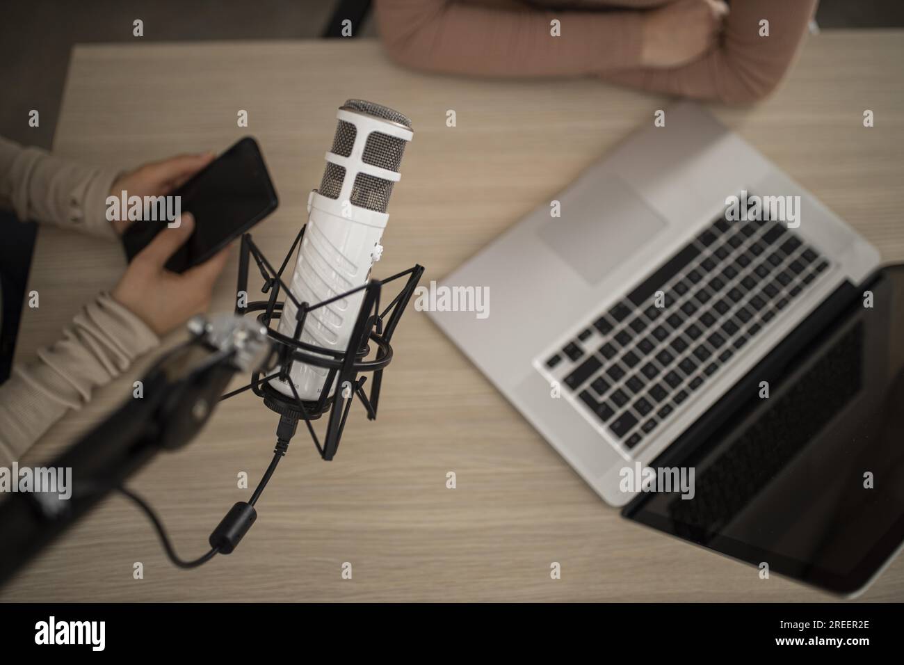 Top view women doing radio together with laptop smartphone. Resolution ...