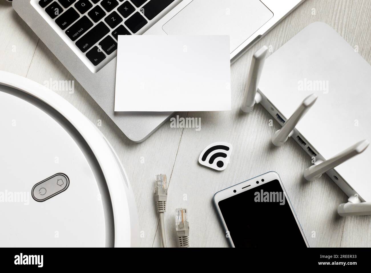 Top view wi fi router with wireless controlled devices. Resolution and ...