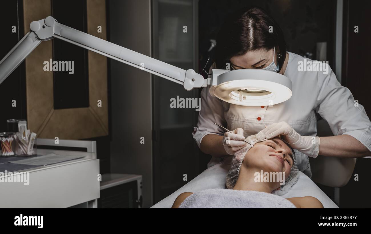 Woman wellness center during skin treatment. Resolution and high ...