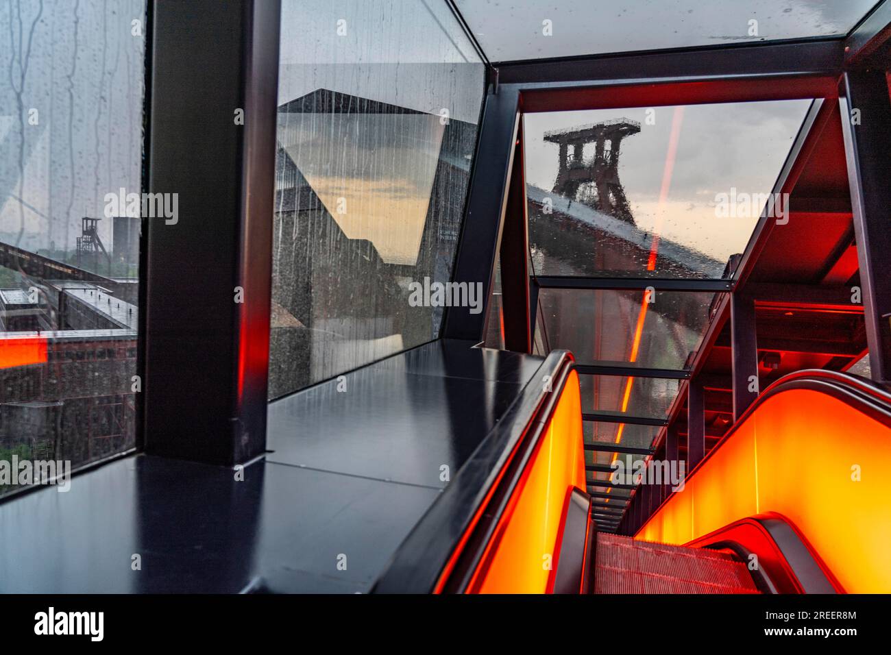 Zollverein colliery, rainy day, looking at the double trestle winding ...