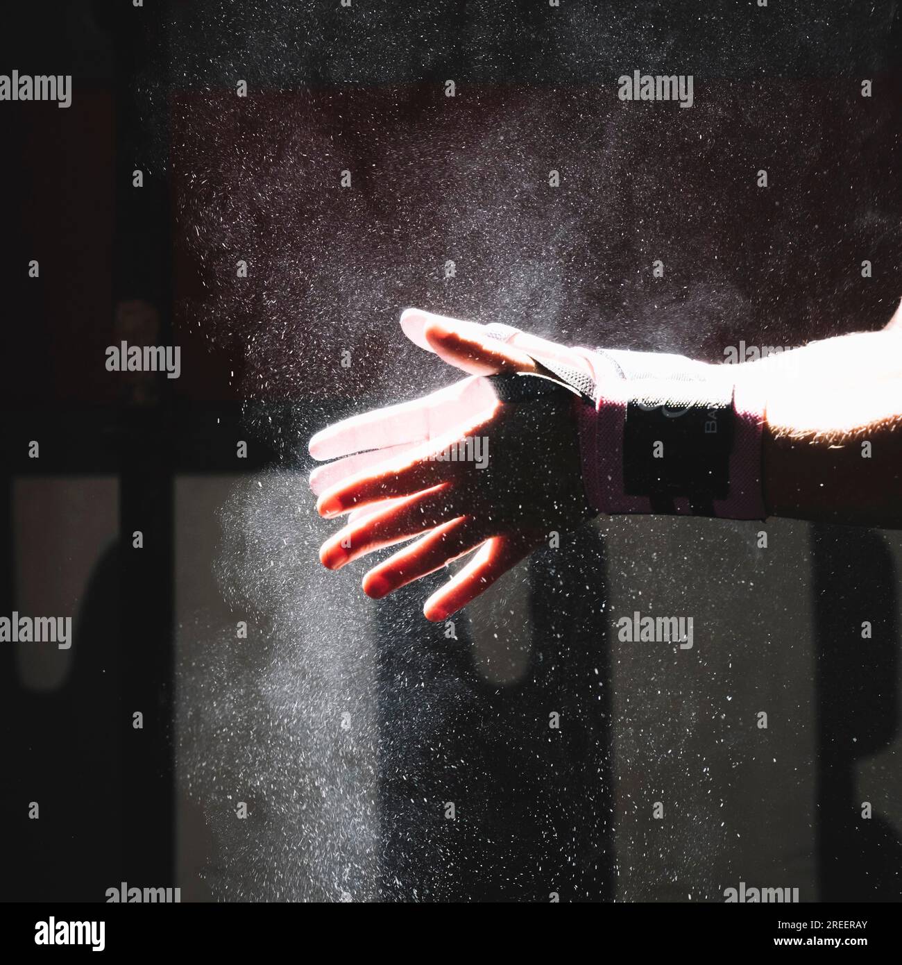 Hands with magnesium gym Stock Photo - Alamy