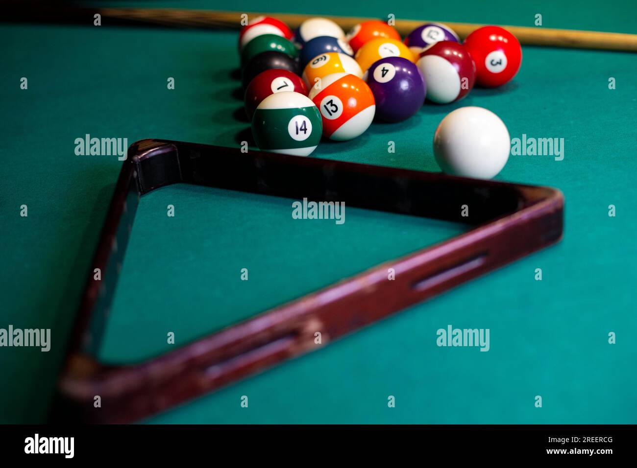 High angle arrangement with triangle pool balls Stock Photo - Alamy