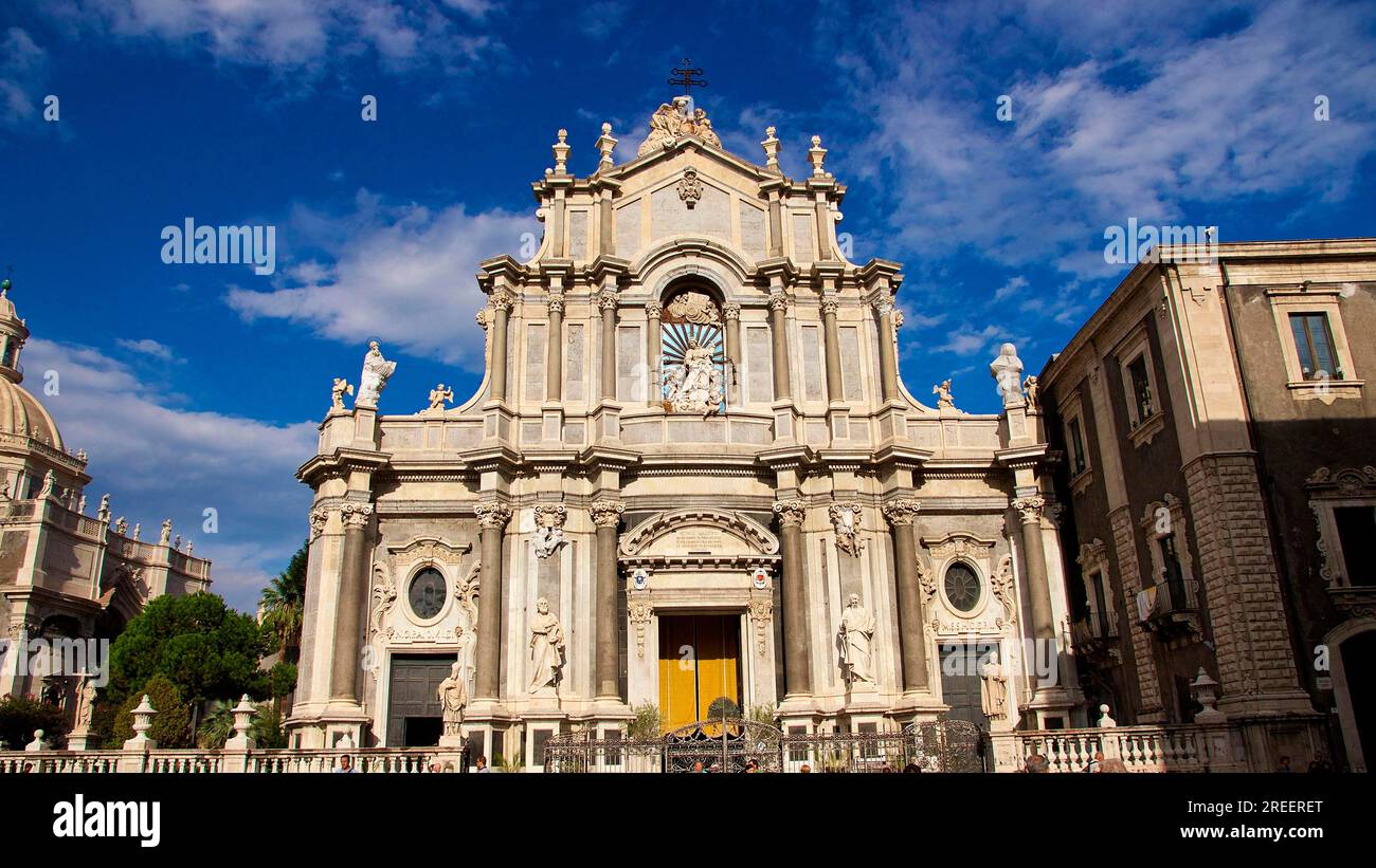 Portal, Front, Cathedral, Catania, Old Town, Baroque Old Town, Blue Sky ...