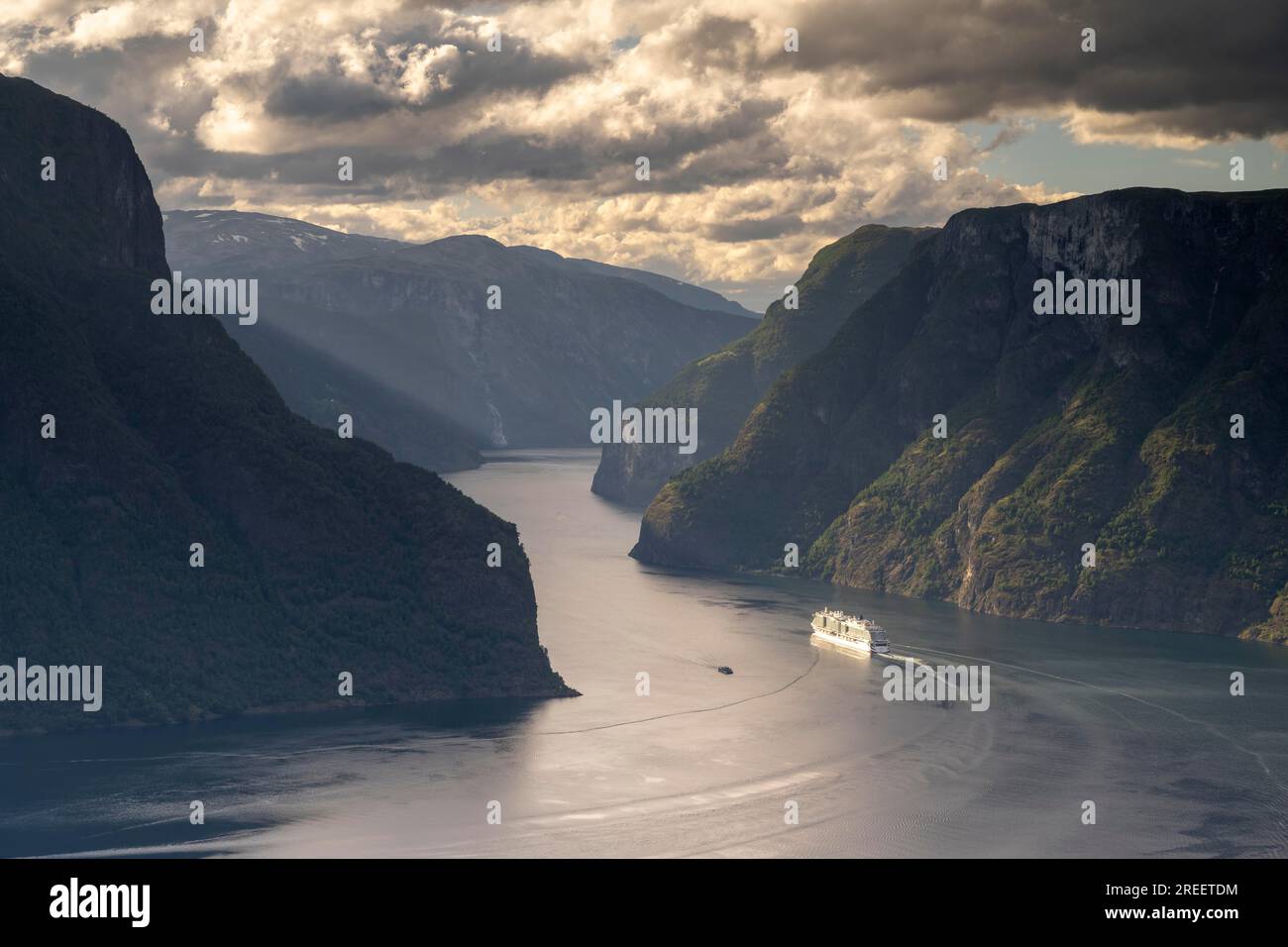Cruise ship in narrow fjord, Sognefjord, Norway Stock Photo - Alamy