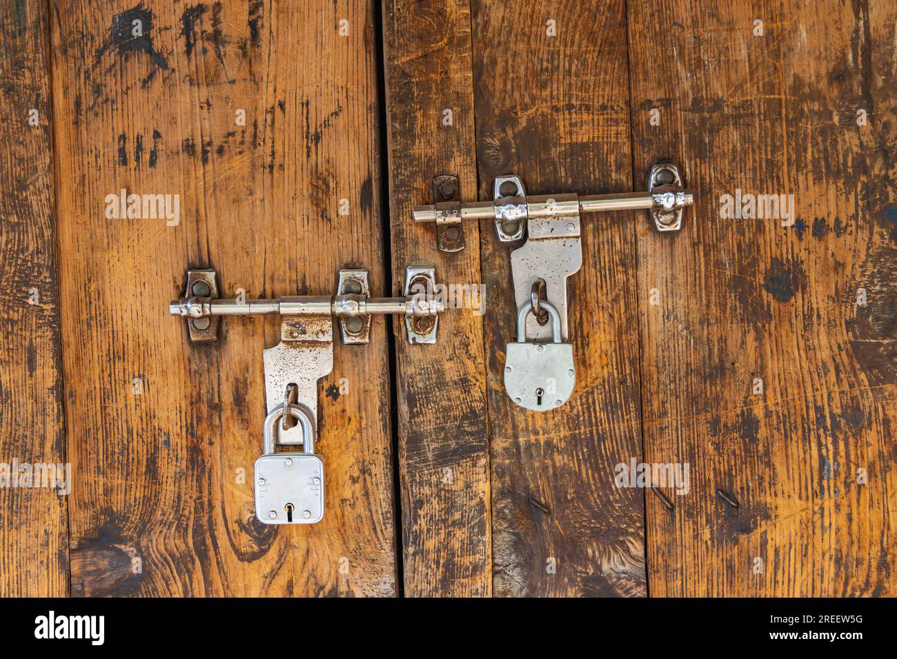 Berna Bugh, Kangan, Jammu and Kashmir, India. Padlocks on a weathered ...
