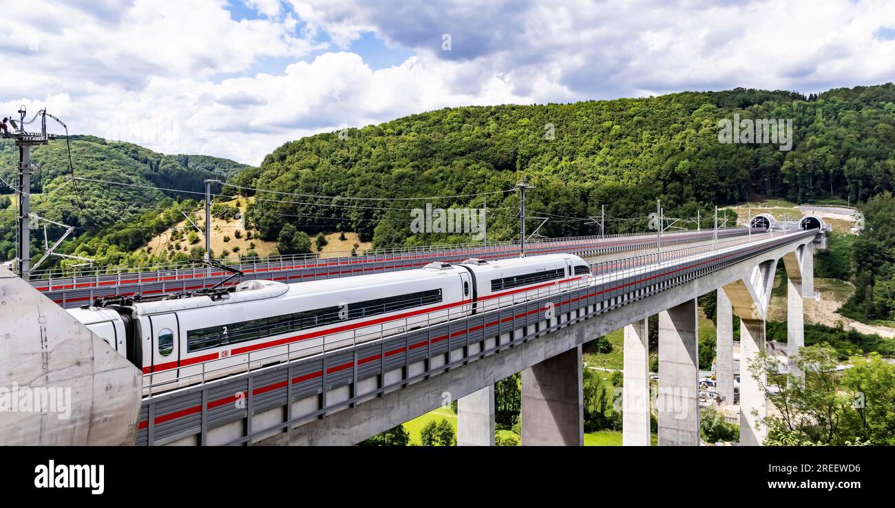 Deutsche Bahn ICE on the Filstal bridge, high-speed line Wendlingen ...