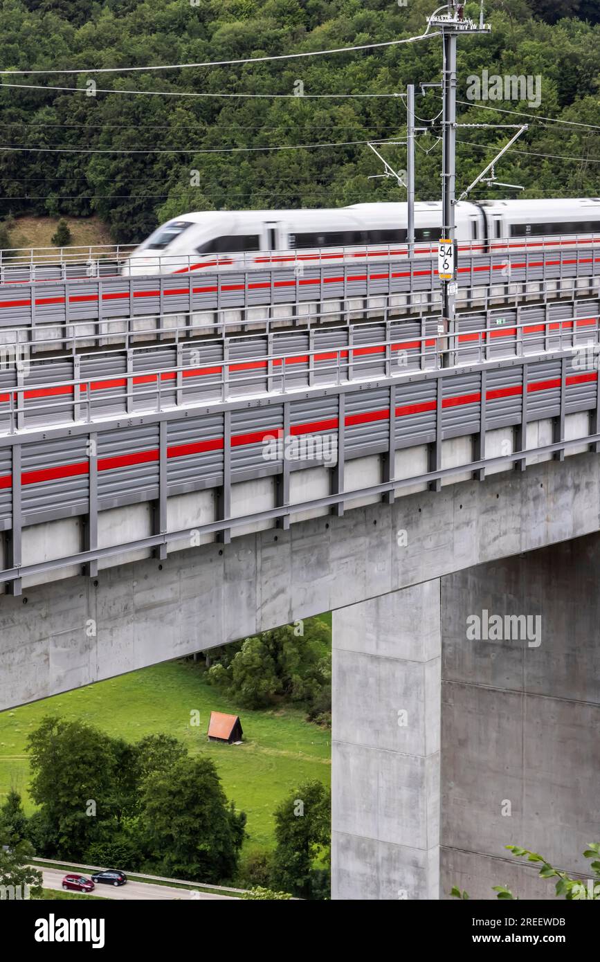 Deutsche Bahn ICE on the Filstal bridge, high-speed line Wendlingen ...