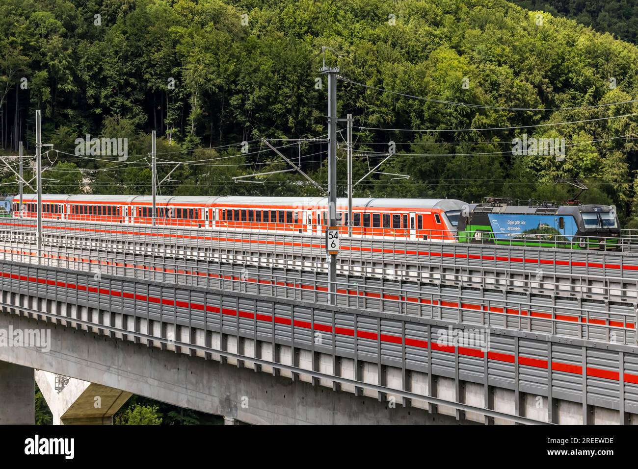 Deutsche Bahn regional express RE200 on the Filstal bridge, high-speed ...