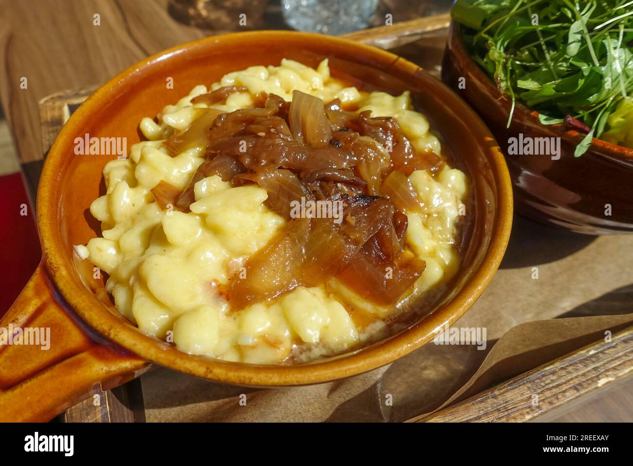 Swabian cuisine, Kaesspaetzle with braised onions, pasta, typical ...