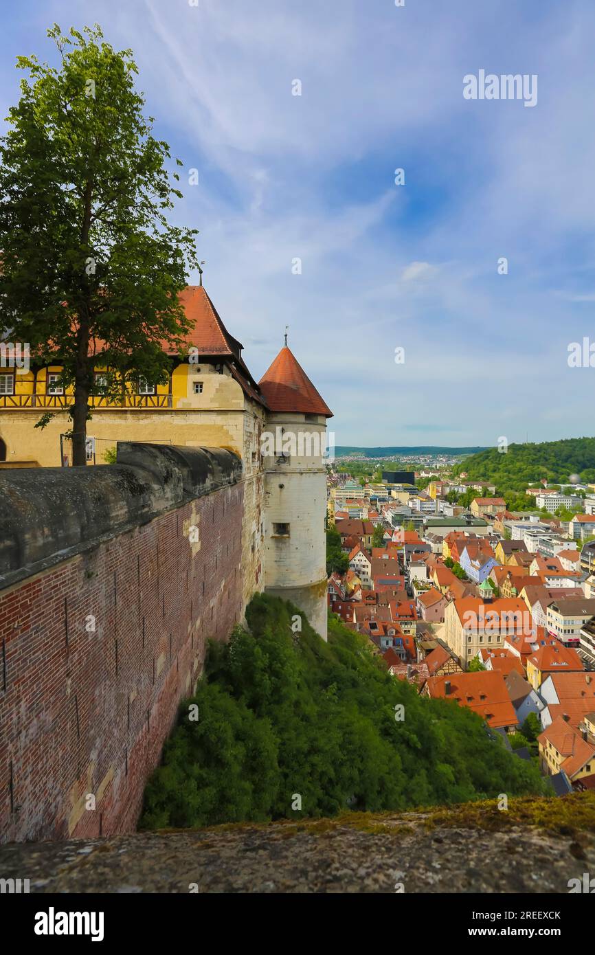 Old annexe with tower of the north gate, Hellenstein Castle, view of ...