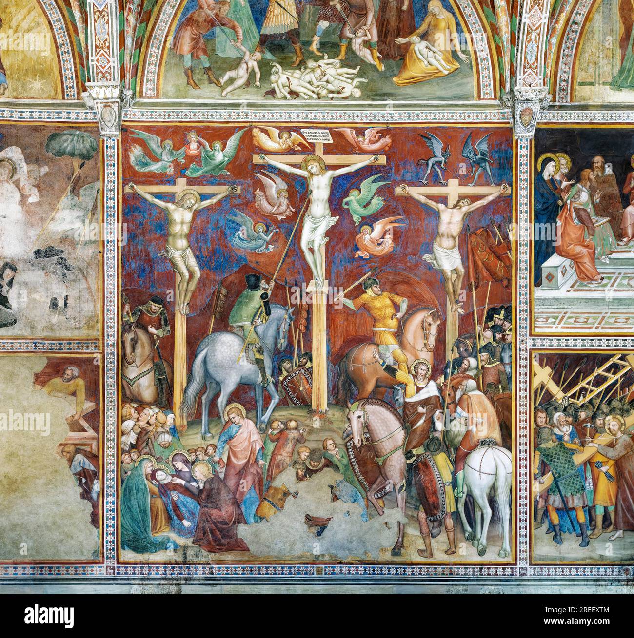 Fresco, Crucifixion of Jesus Christ, painters Lippo and Federico Memmi ...