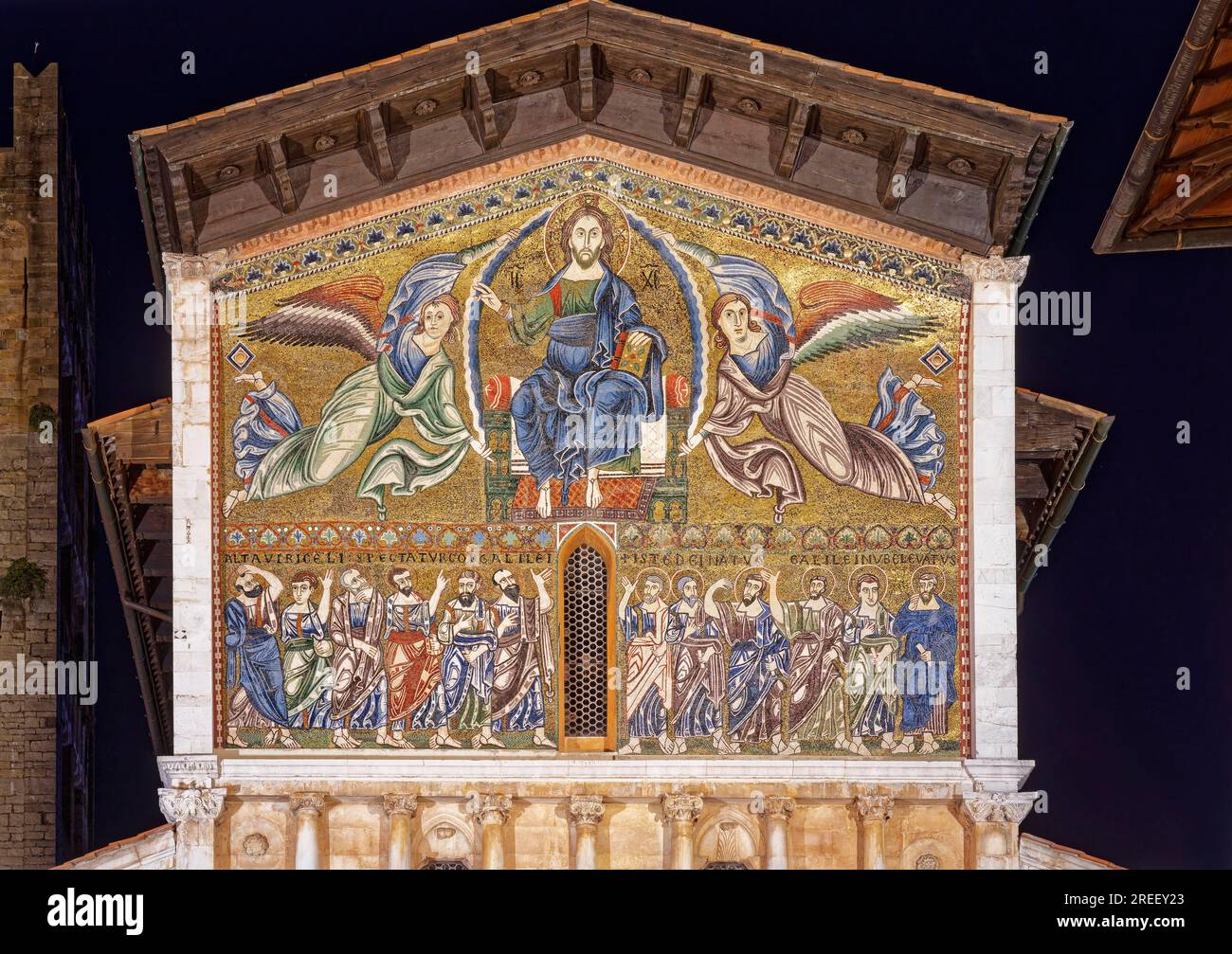 Angels carry Christ in the mandorla to heaven, mosaic with Ascension of ...