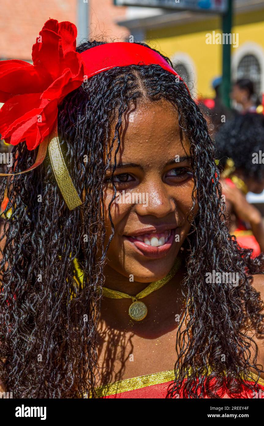 Colourful costumed, pretty woman. Carnival. Mindelo. Cabo Verde. Africa ...
