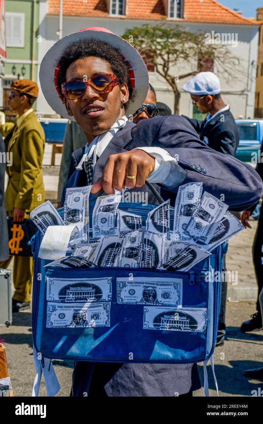 Young man, dressed as businessman. Carnival. Mindelo. Cabo Verde ...
