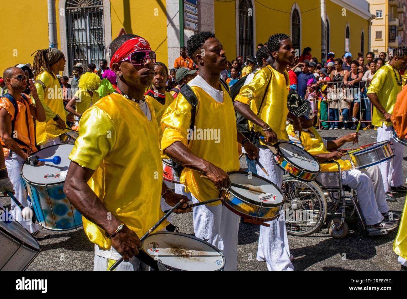 Costumed People Celebrating Carnival Mindelo Cabo Verde Africa Stock
