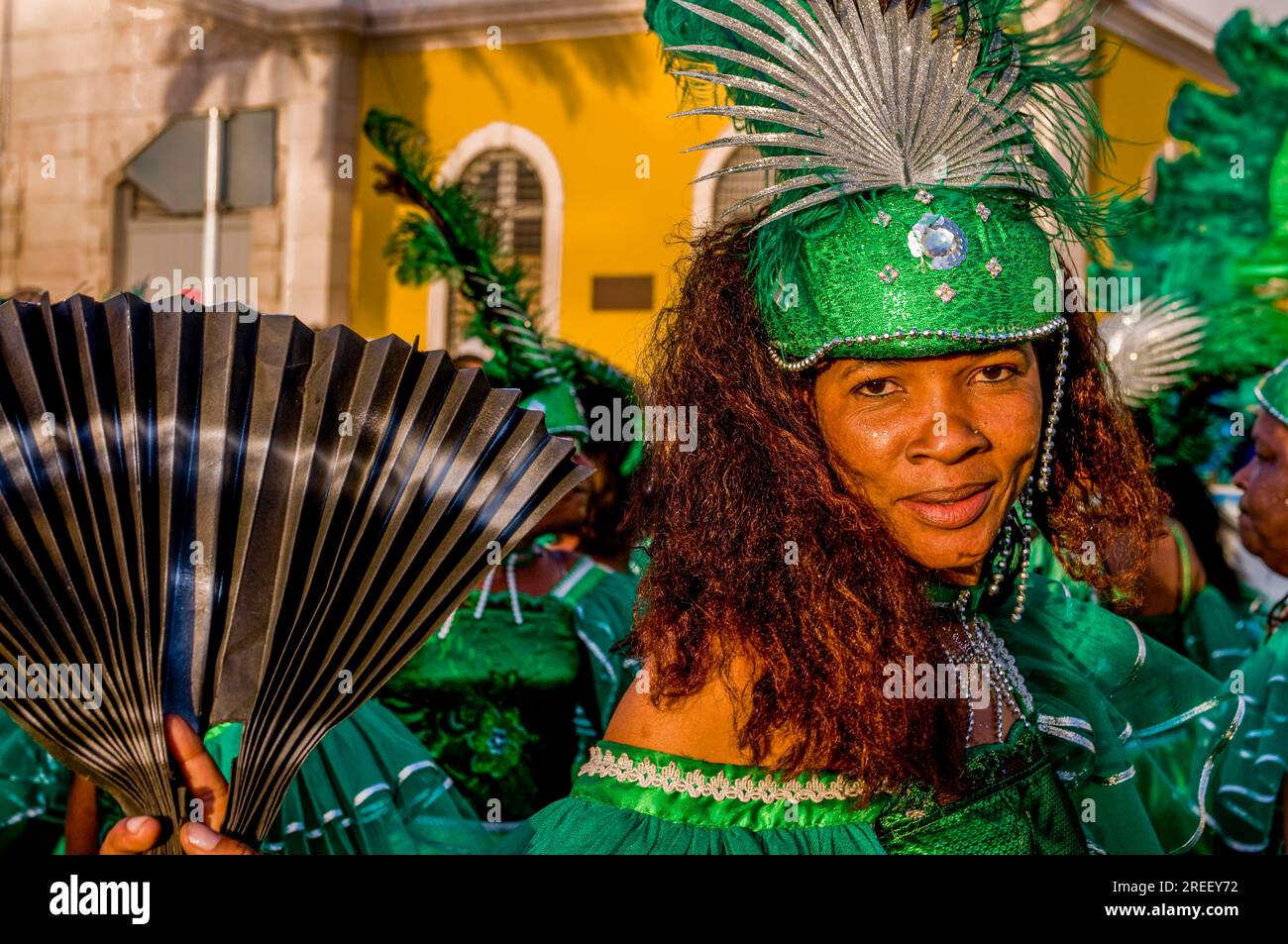 Happy, colourful costumed people. Carnival. Mindelo. Cabo Verde. Africa ...