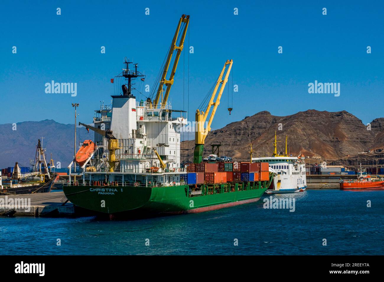 Cargo ship in harbor. San Vincente. Mindelo. Cabo Verde. Africa Stock ...