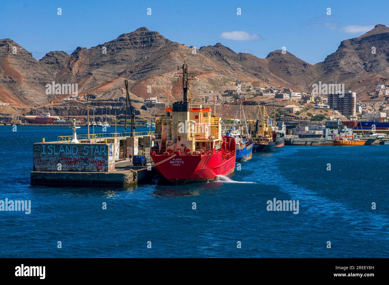 Cargo ship in harbor. San Vincente. Mindelo. Cabo Verde. Africa Stock ...