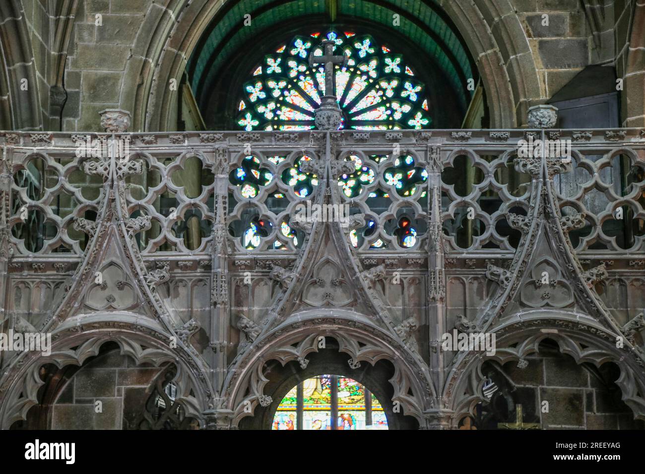 Kersanton granite rood screen, the only stone choir screen in Brittany ...