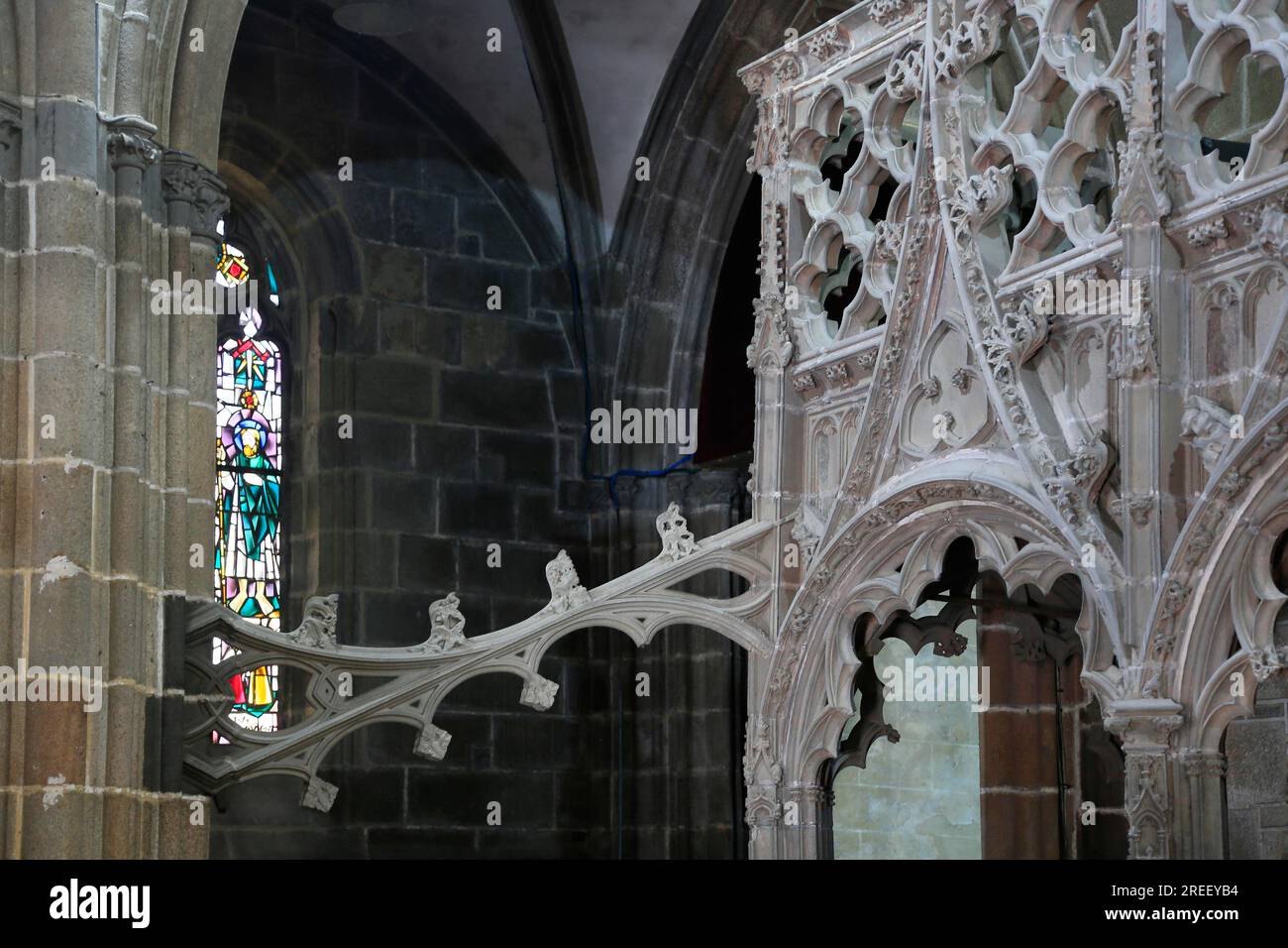 Kersanton granite rood screen, the only stone choir screen in Brittany ...